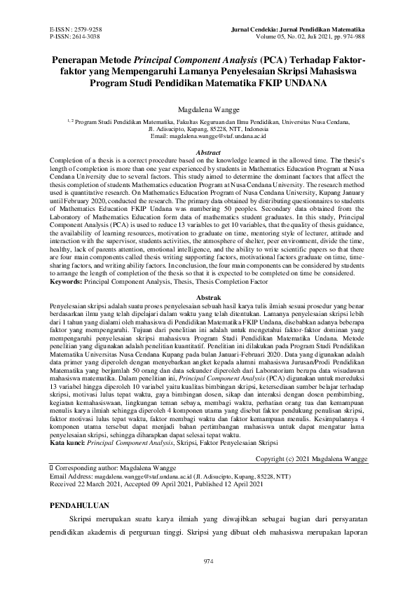 (PDF) Penerapan Metode Principal Component Analysis (PCA) Terhadap Faktor-faktor yang ...