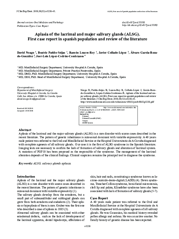 (PDF) Aplasia of the lacrimal and major salivary glands (ALSG). First ...