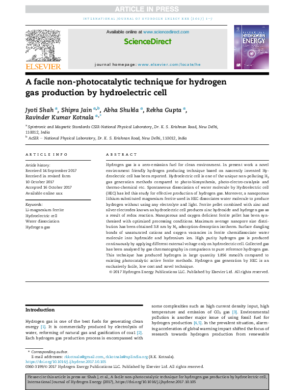 (PDF) A facile non-photocatalytic technique for hydrogen gas production ...