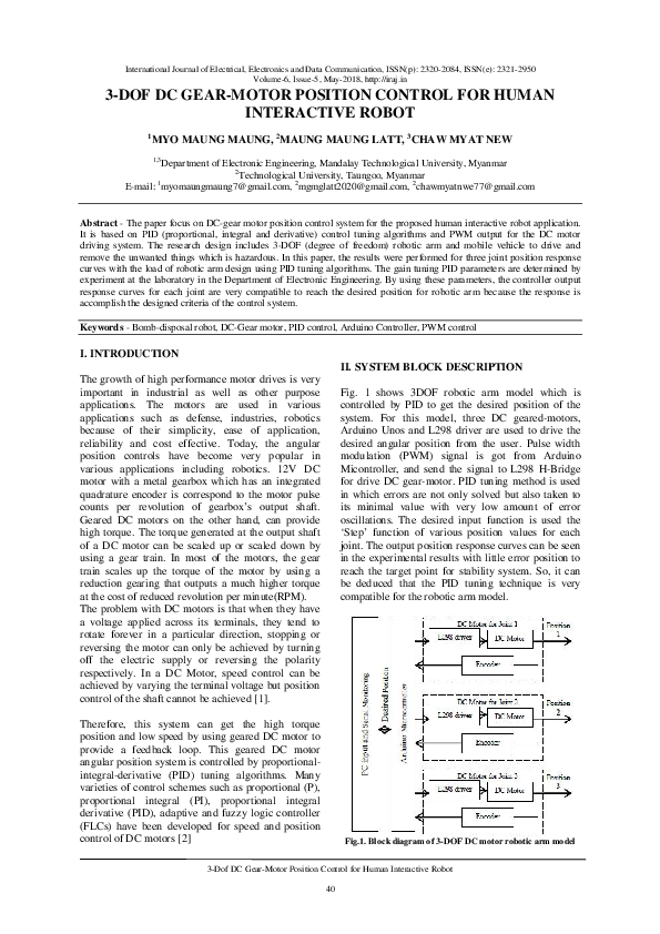 (PDF) 3-DOF DC Gear-Motor Position Control for Human Interactive Robot Myo