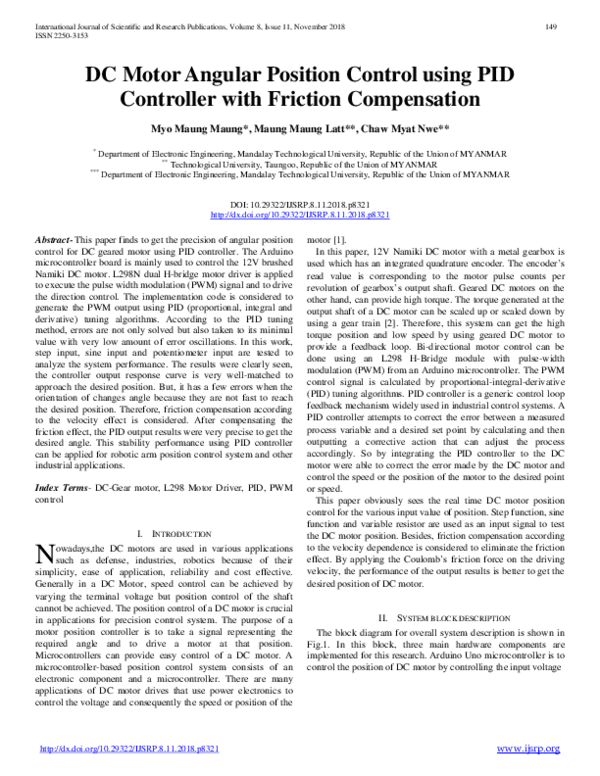 Pdf Dc Motor Angular Position Control Using Pid Controller With