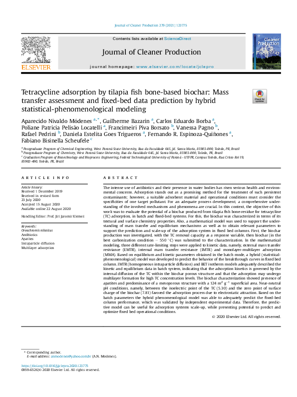 (PDF) Tetracycline adsorption by tilapia fish bone-based biochar: Mass transfer assessment and ...