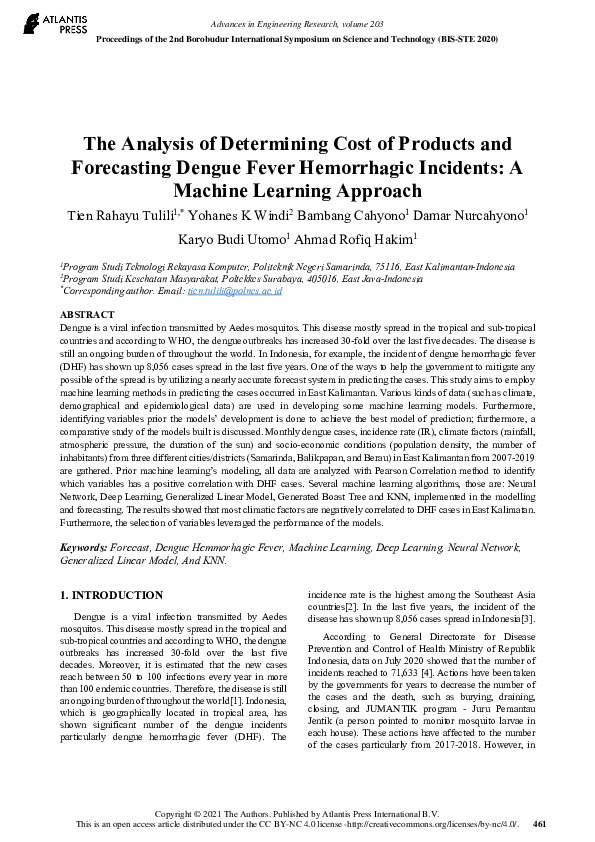 Pdf The Analysis Of Determining Cost Of Products And Forecasting Dengue Fever Hemorrhagic