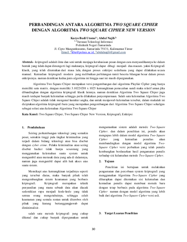 (PDF) Perbandingan Antara Algoritma Two Square Cipher Dengan Algoritma ...