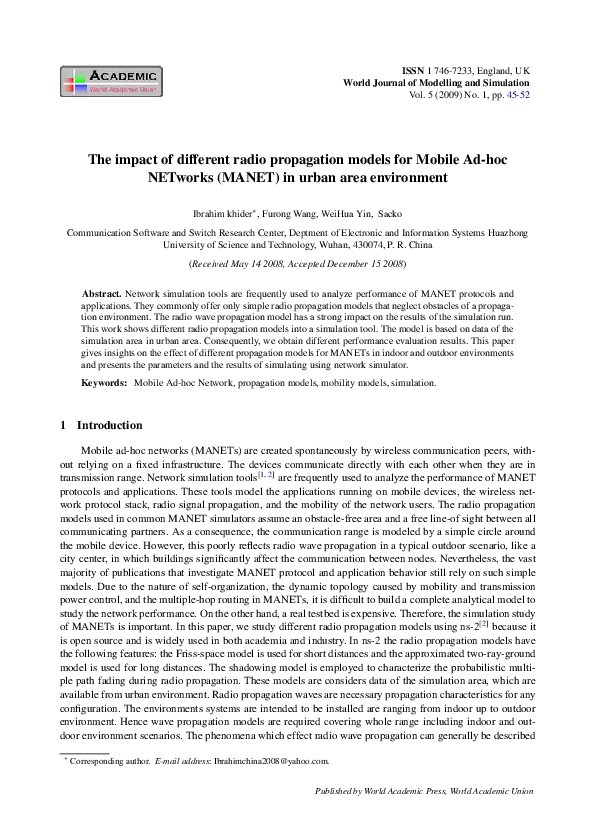 (PDF) Eltahir, “The Impact of Different Radio Propagation Models for Mobile Ad hoc NETworks (MANET