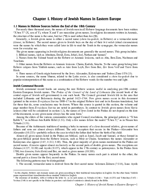 (PDF) History of Jewish Names in Eastern Europe and Surnames in the ...
