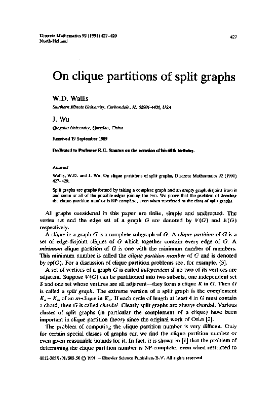 Pdf On Clique Partitions Of Split Graphs