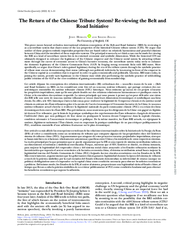 (PDF) The Return of the Chinese Tribute System? Re-viewing the Belt and ...