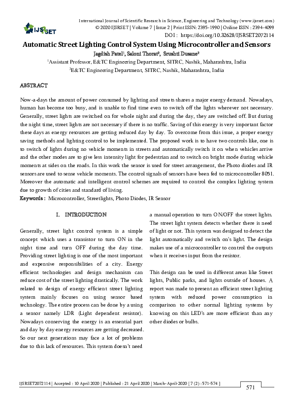 (PDF) Automatic Street Lighting Control System Using Microcontroller ... (PDF) Automatic Street Lighting Control System Using Microcontroller ...