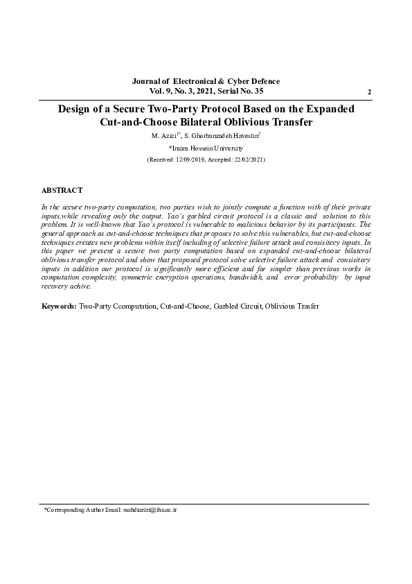 (PDF) Design of a Secure Two-Party Protocol Based on the Expanded Cut-and-Choose Bilateral ...