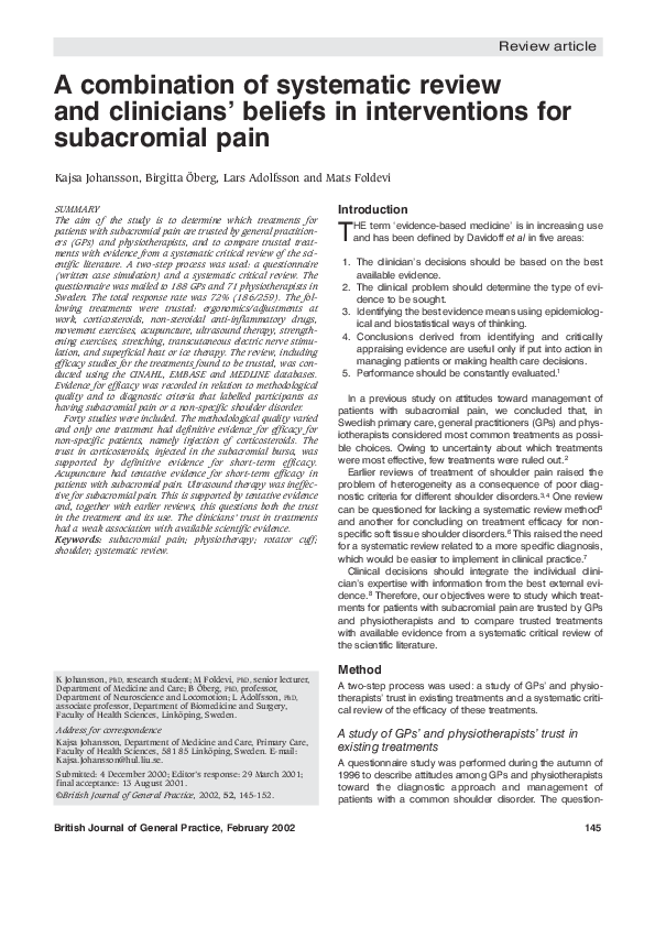 (PDF) A combination of systematic review and clinicians' beliefs in ...