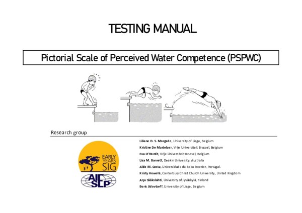 (PDF) Pictorial scale of perceived water competence (PSPWC) testing manual