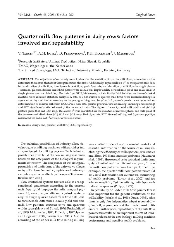(PDF) Quarter milk flow patterns in dairy cows: factors involved and ...