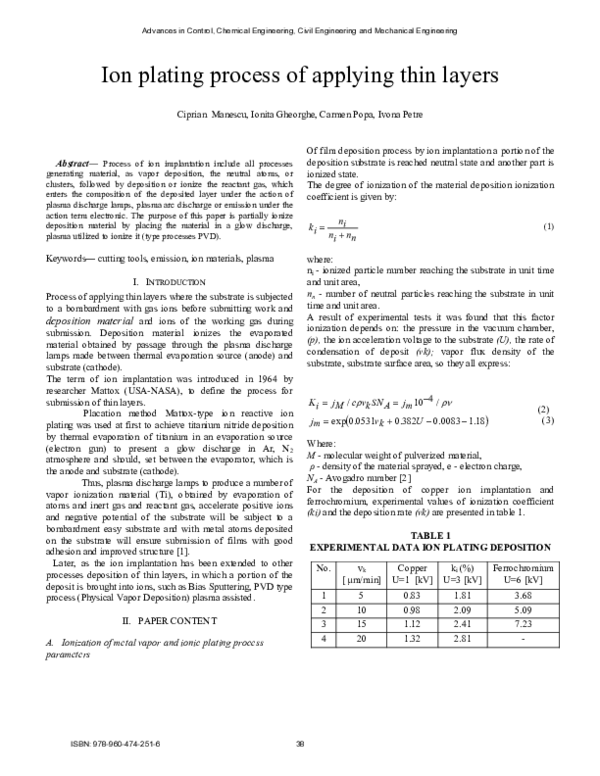 (PDF) Ion plating process of applying thin layers