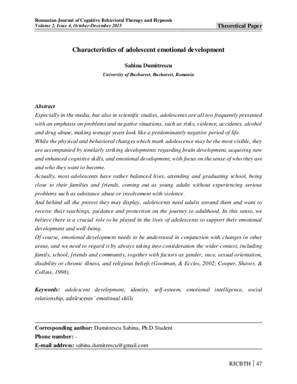 (PDF) Characteristics of adolescent emotional development
