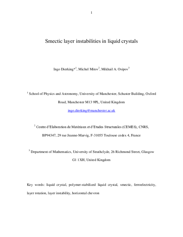 (PDF) Smectic layer instabilities in liquid crystals | Ingo Dierking ...