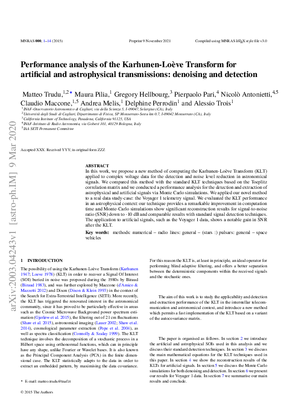 (PDF) Performance analysis of the Karhunen–Loève Transform for artificial and astrophysical ...