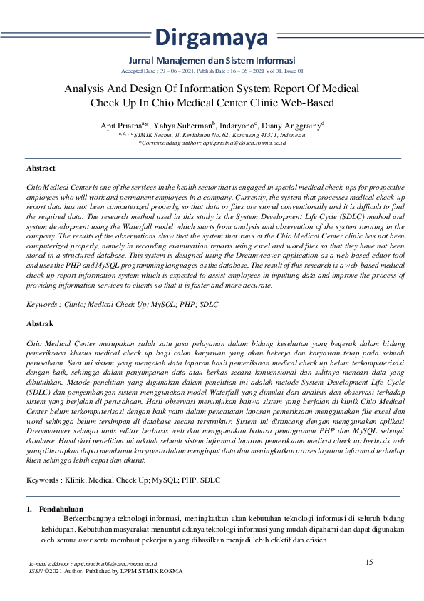 (PDF) Analysis And Design Of Information System Report Of Medical Check Up In Chio Medical ...