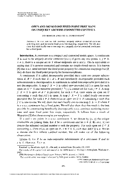 (PDF) Open and monotone fixed point free maps on uniquely arcwise ...