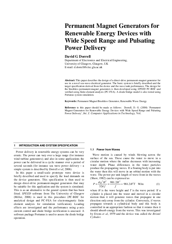 (PDF) Permanent magnet generators for renewable energy devices with ...
