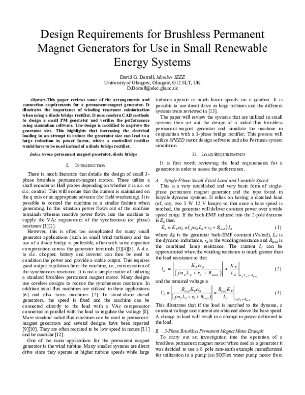 (PDF) Design Requirements for Brushless Permanent Magnet Generators for ...