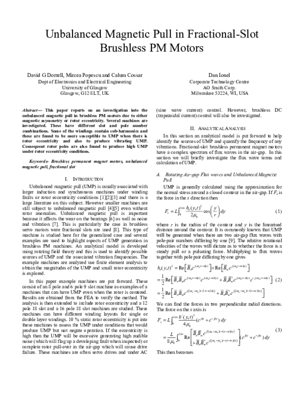 (PDF) Unbalanced Magnetic Pull in Fractional-Slot Brushless PM Motors ...