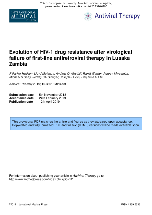 (PDF) Evolution of HIV-1 drug resistance after virological failure of first-line antiretroviral ...