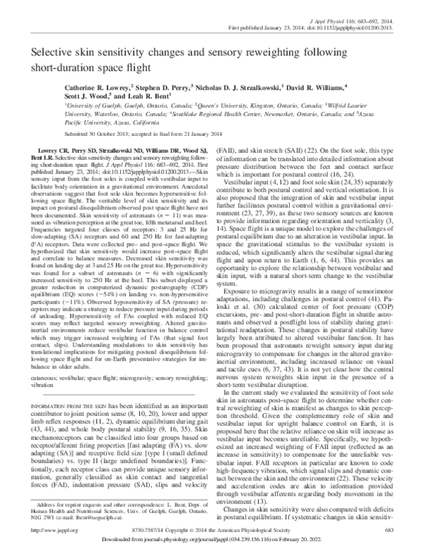 (PDF) Selective skin sensitivity changes and sensory reweighting ...
