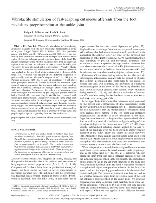 (PDF) Vibrotactile stimulation of fast adapting cutaneous afferents ...