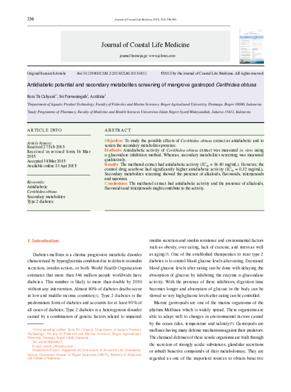 (PDF) Antidiabetic potential and secondary metabolites screening of ...