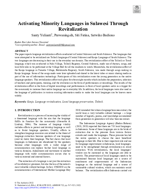 (PDF) Activating Minority Languages in Sulawesi Through Revitalization