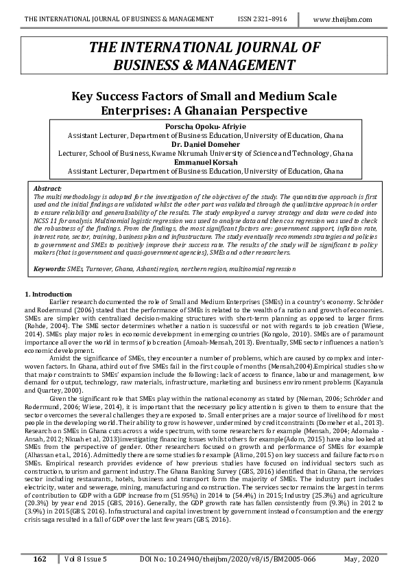 (PDF) Key Success Factors of Small and Medium Scale Enterprises: A Ghanaian Perspective