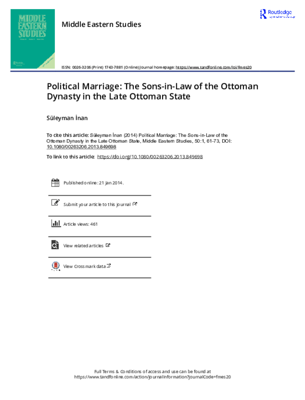 (PDF) Political Marriage: The Sons-in-Law of the Ottoman Dynasty in the ...