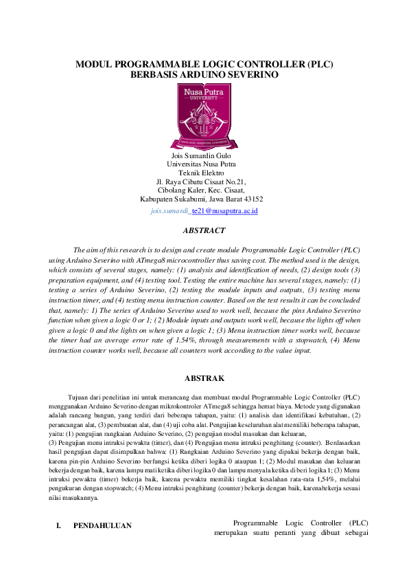 Pdf Modul Programmable Logic Controller Plc Berbasis Arduino Severino