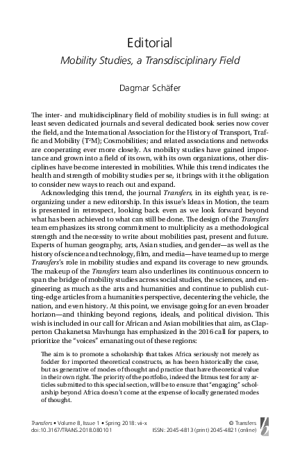 (PDF) Mobilities studies, a transdisciplinary field | Dagmar Schäfer ...