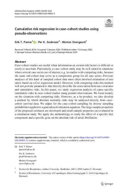 (PDF) Cumulative risk regression in case–cohort studies using pseudo-observations