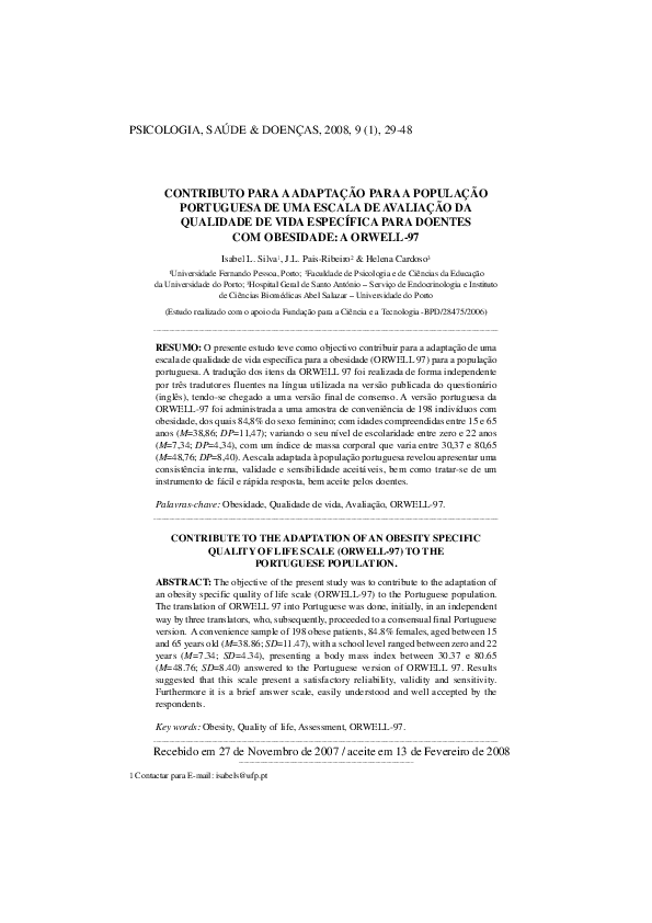 (PDF) Contributo para a adaptação para a população portuguesa de uma ...