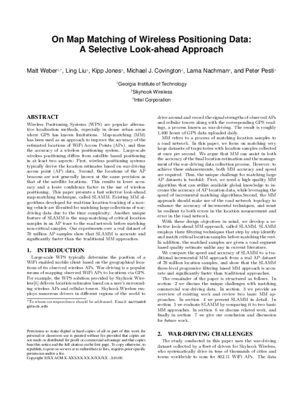 (PDF) On map matching of wireless positioning data