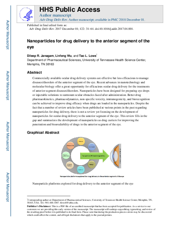 (PDF) Nanoparticles for drug delivery to the anterior segment of the eye | LinFeng wu - Academia.edu