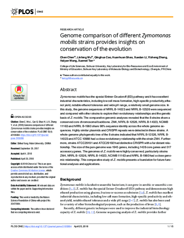 (PDF) Genome comparison of different Zymomonas mobilis strains provides ...
