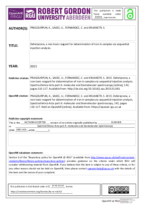 (PDF) Deferiprone, a non-toxic reagent for determination of iron in ...