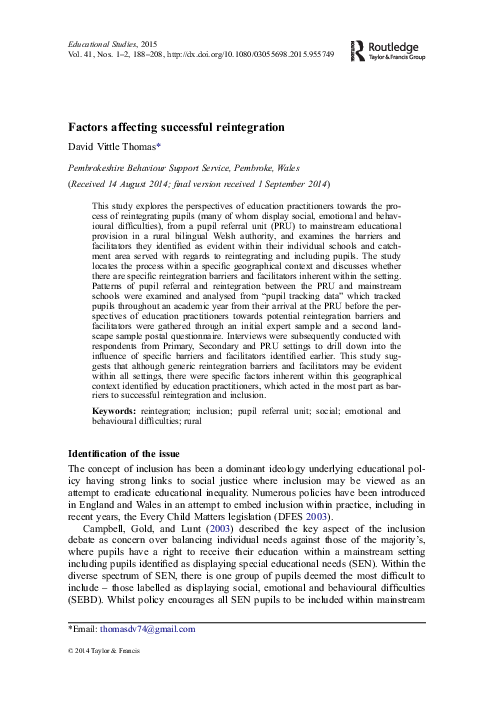 (PDF) Factors affecting successful reintegration (PDF) Factors affecting successful reintegration