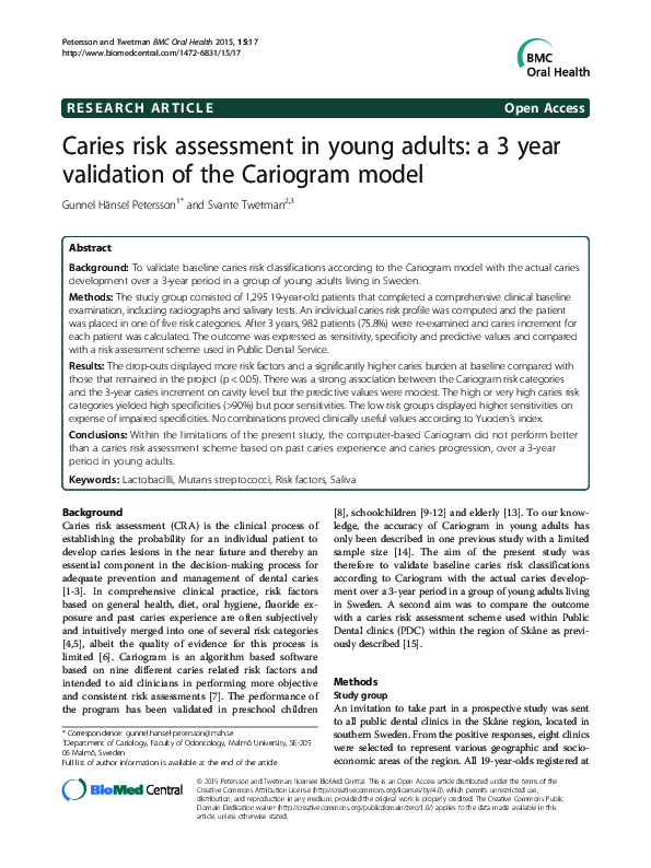 (PDF) Caries risk assessment in young adults: A 3-year validation of clinical guidelines used in ...