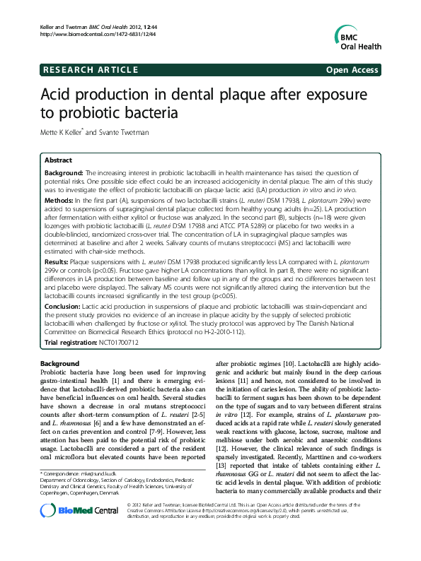 (PDF) Acid production in dental plaque after exposure to probiotic bacteria