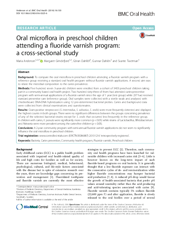 (PDF) Oral microflora in preschool children attending a fluoride ...