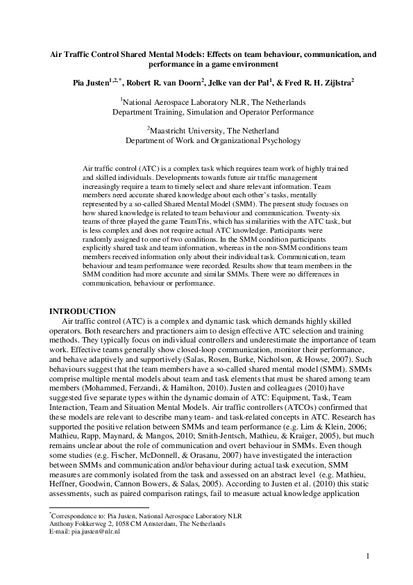 (PDF) Air Traffic Control Shared Mental Models: Effects on team ...