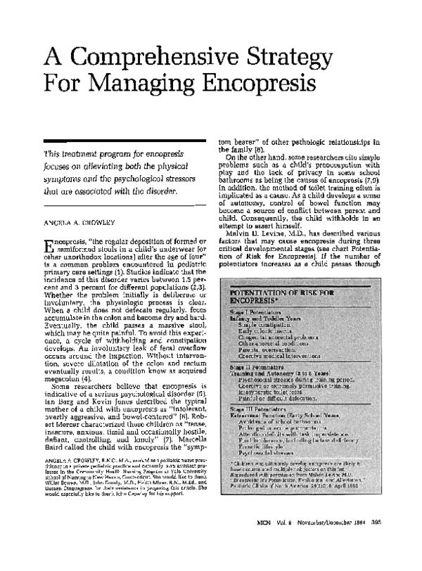 (PDF) A Comprehensive Strategy For Managing Encopresis