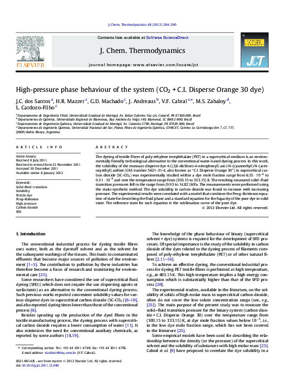 (PDF) High-pressure phase behaviour of the system (CO2+C.I. Disperse ...