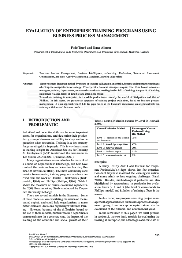 (PDF) Evaluation of Enterprise Training Programs Using Business Process ...