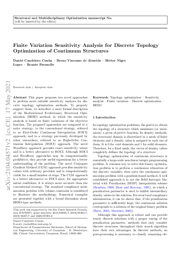 (PDF) Finite variation sensitivity analysis for discrete topology optimization of continuum ...